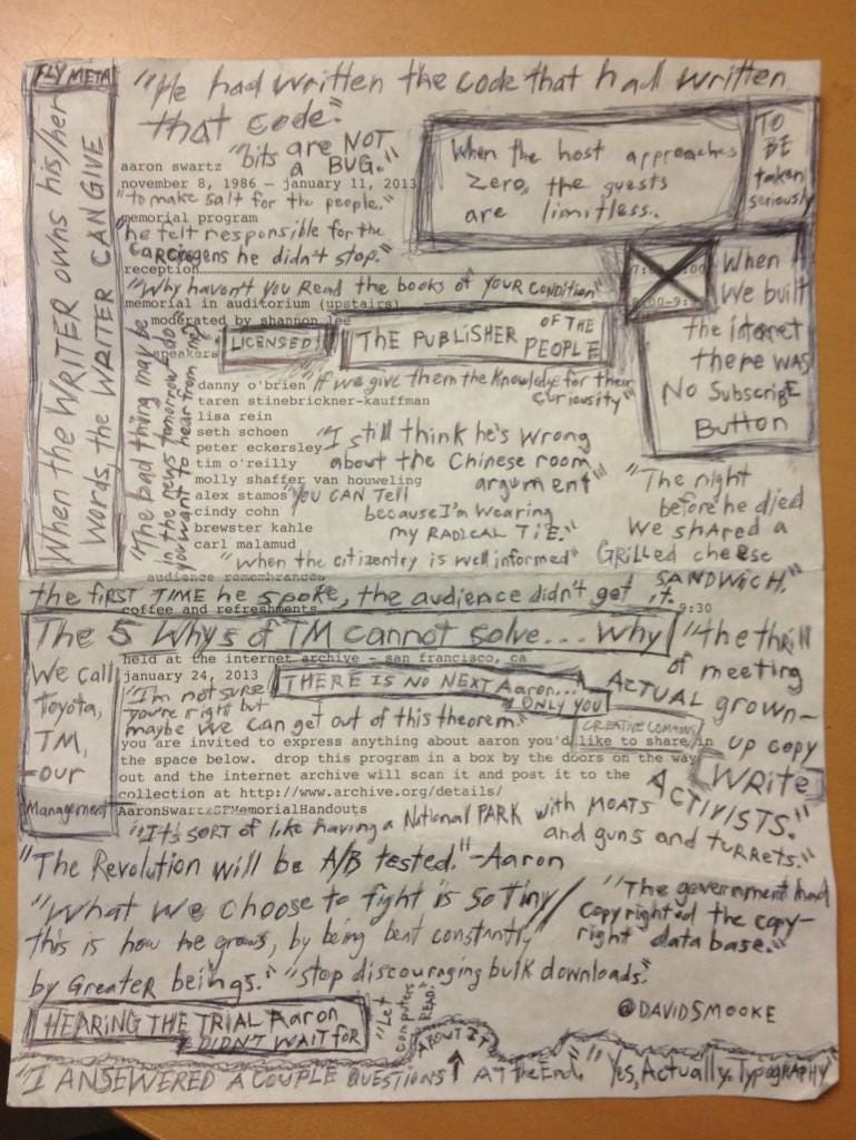 Handwritten Notes from Aaron Schwartz Memorial Service at the Internet ...