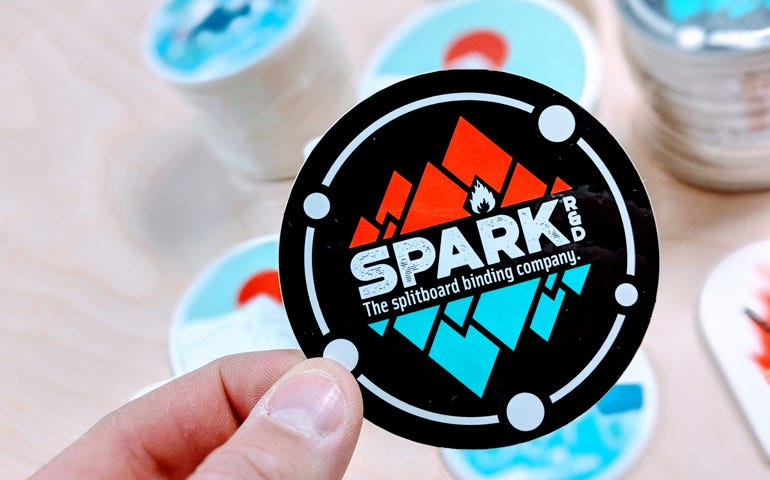 A variety of custom promotional stickers set the Spark R&D brand on ...