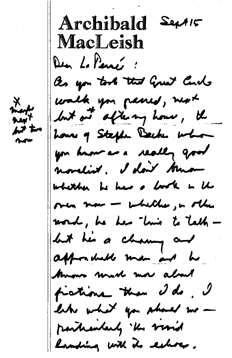 I Invite you to read “Letter from Archibald MacLeish to Ken LaPensee ...