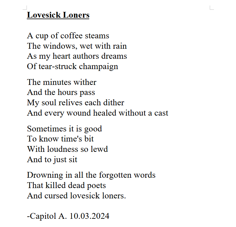 Lovesick Loners — Poem - Capitol A - Medium