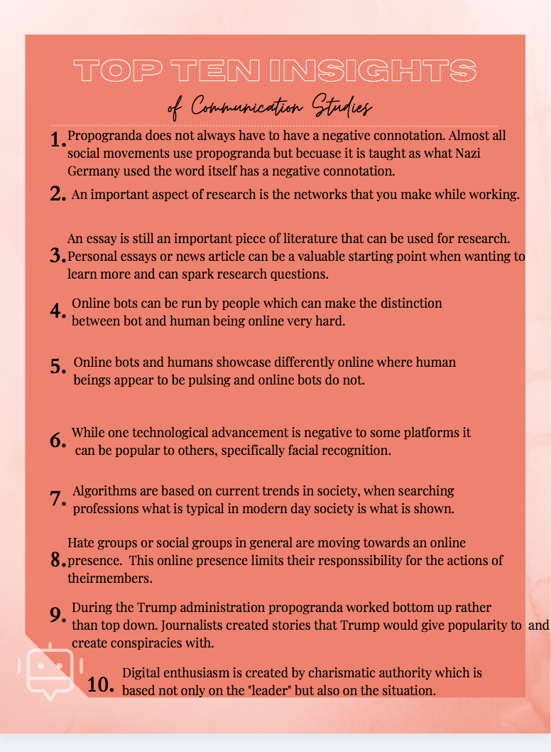 The Ten Things COM 520 Taught Me. Throughout the semester we have… | by Sarah Olearnick | Media ...