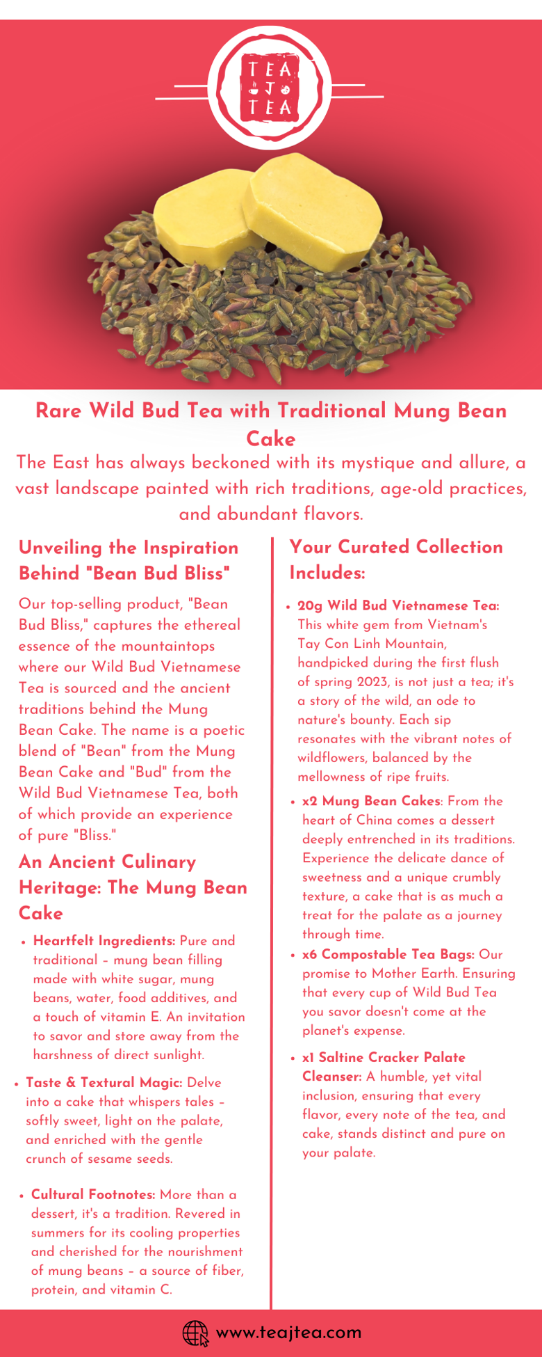 Rare Wild Bud Tea with Traditional Mung Bean Cake - Tea J Tea - Medium