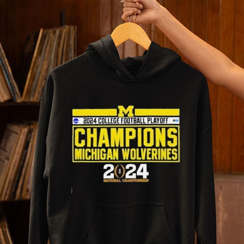 Ncaa Big Ten Michigan Wolverines 2024 College Football Playoff Champions Logo T-Shirt | by ...