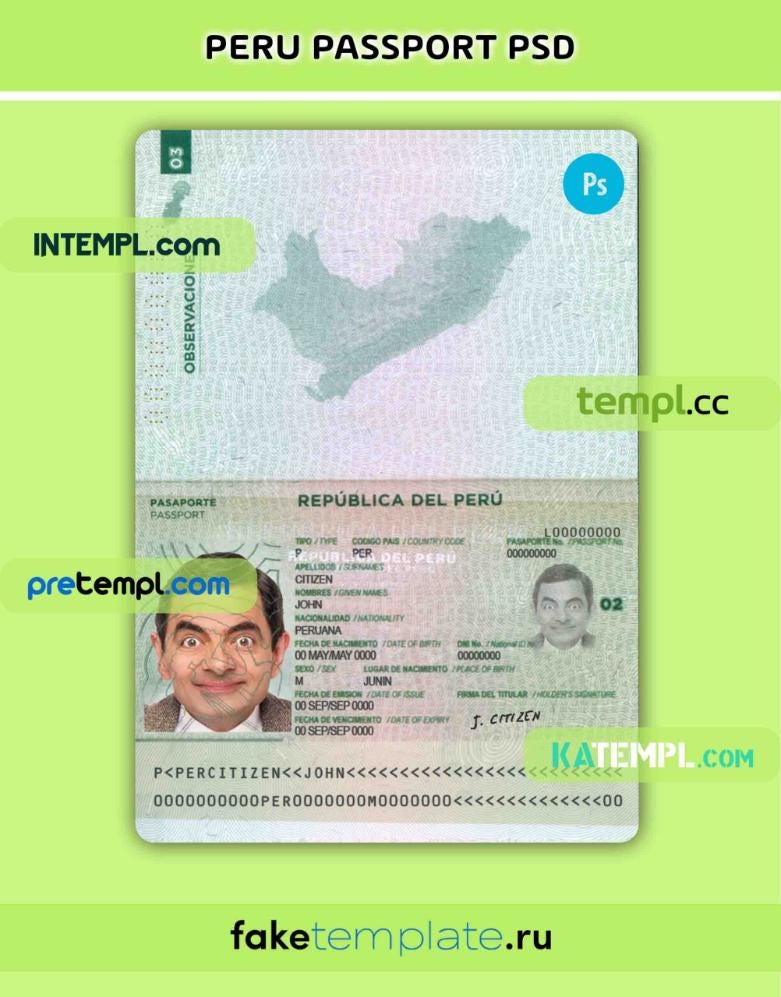 Peru passport PSD download template - Intempl Pass - Medium