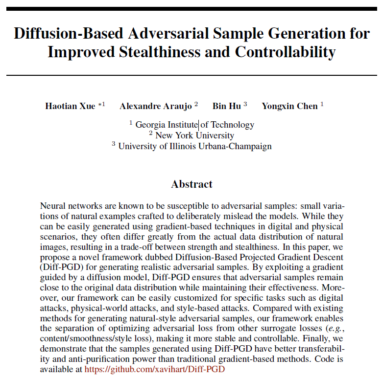 [Summary] Diffusion-Based Adversarial Sample Generation for Improved Stealthiness and ...