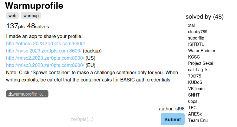 Zer0pts CTF — Warmuprofile. Note: Click “Spawn container” to make… | by Dorjsambuu | Information ...