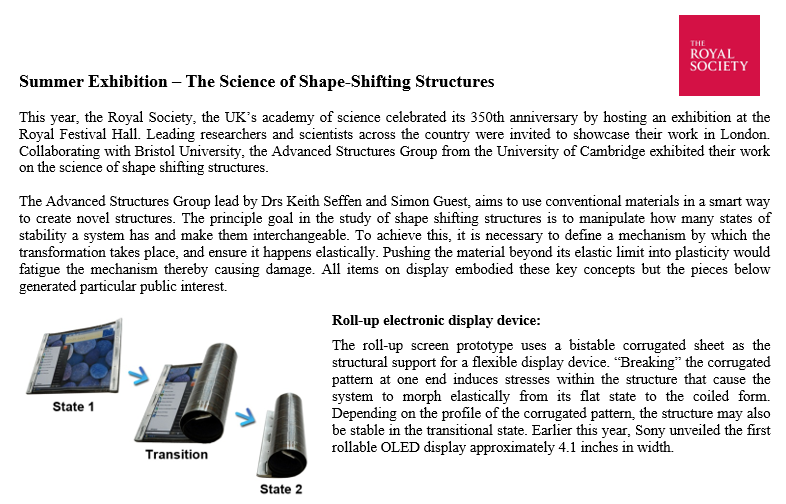 Summer Exhibition — The Science of Shape-Shifting Structures | by Dr ...