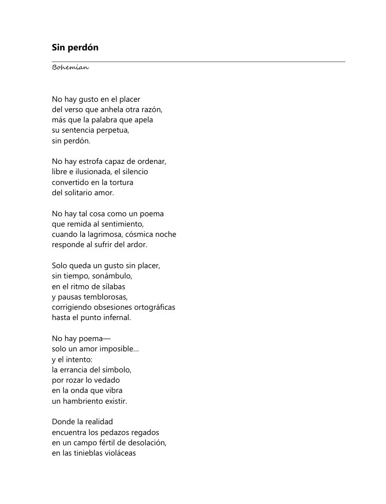 Sin perdón. No hay gusto en el placer del verso que… | by Bohemian ...
