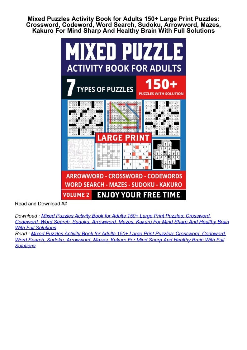 [PDF]⚡ Mixed Puzzles Activity Book for Adults 150+ Large Print Puzzles: Crossword, - Kurcacikir ...