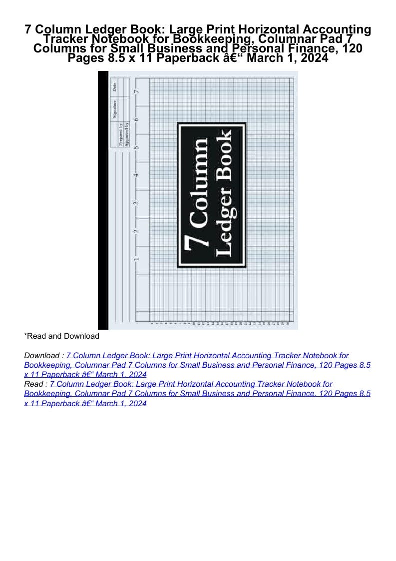 download 7 Column Ledger Book: Large Print Horizontal Accounting Tracker Notebook for ...
