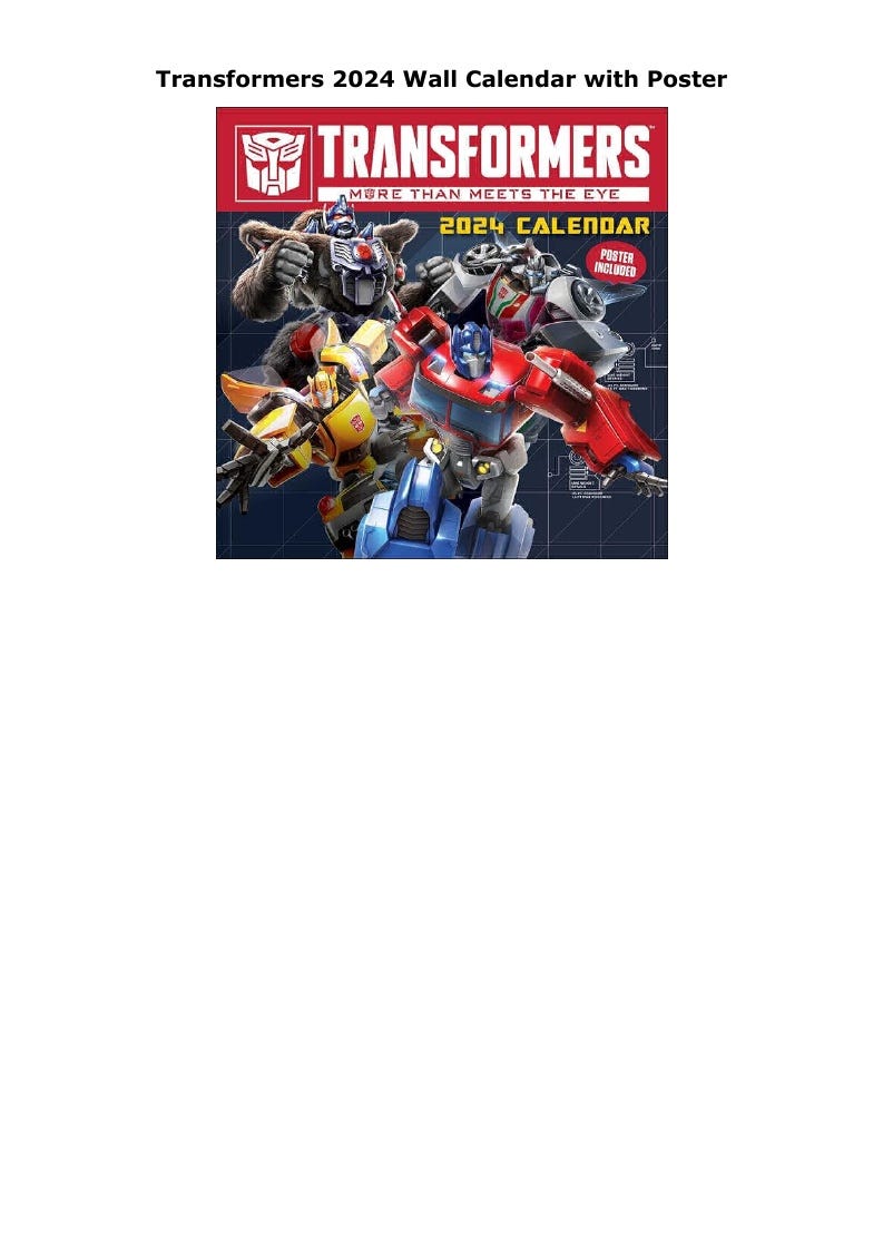 Kindle Transformers 2024 Wall Calendar with Poster - Michelleseyihood ...