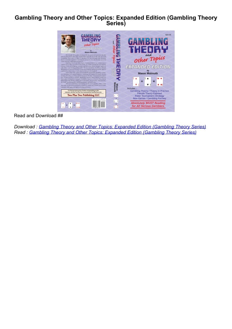 ⚡Read [PDF] Gambling Theory and Other Topics: Expanded Edition ...