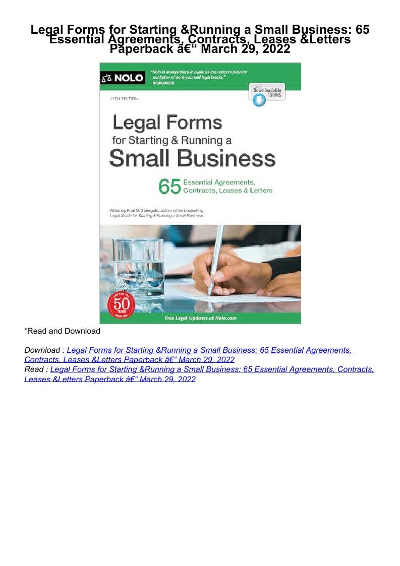 read Legal Forms for Starting & Running a Small Business: 65 Essential ...
