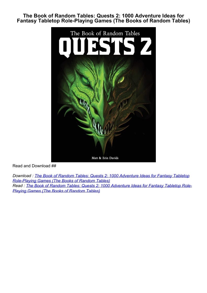 $PDF$/READ The Book of Random Tables: Quests 2: 1000 Adventure Ideas ...