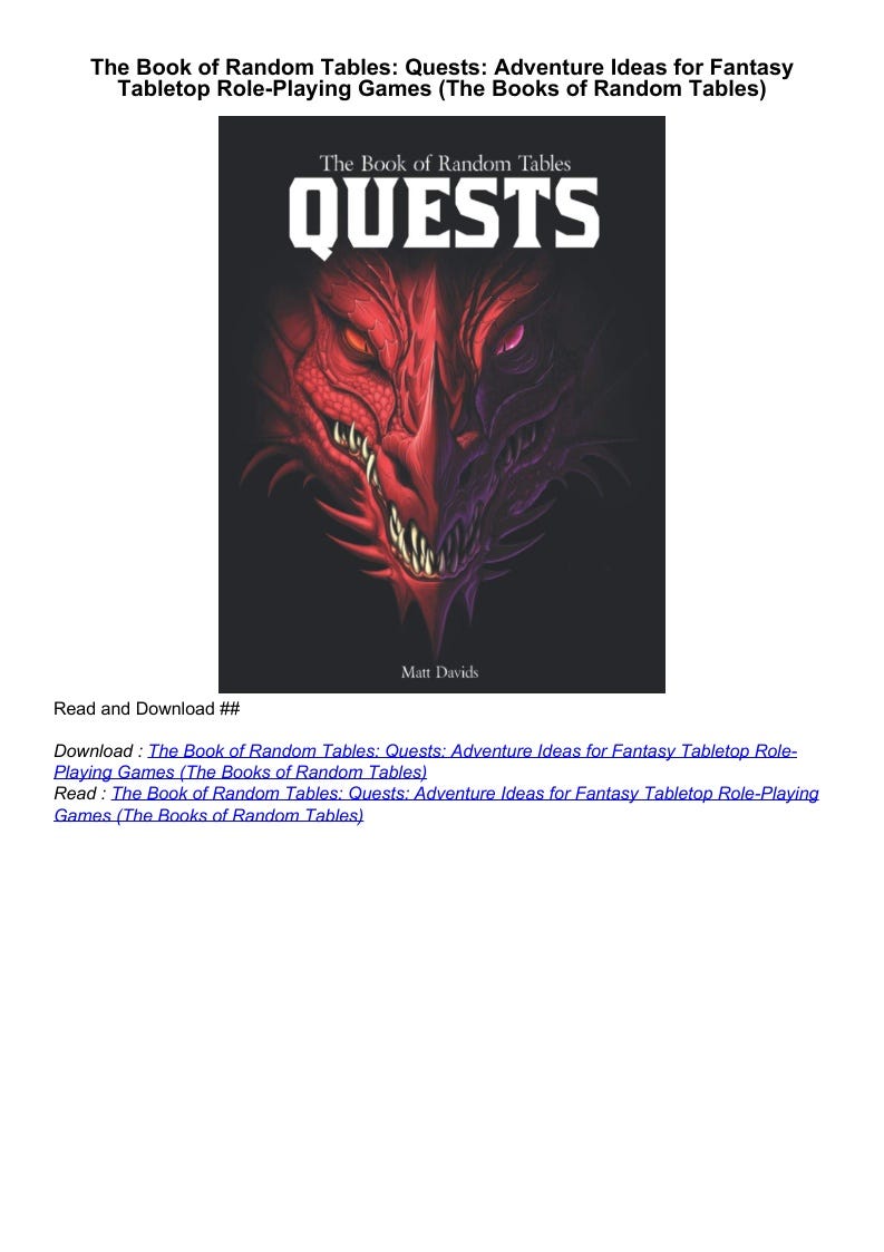⚡PDF The Book of Random Tables: Quests: Adventure Ideas for Fantasy ...