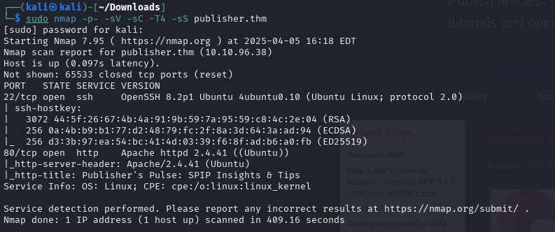 TryHackme — Publisher. We start off with an nmap scan and… | by Charles-Thibault Sanchez | Apr ...