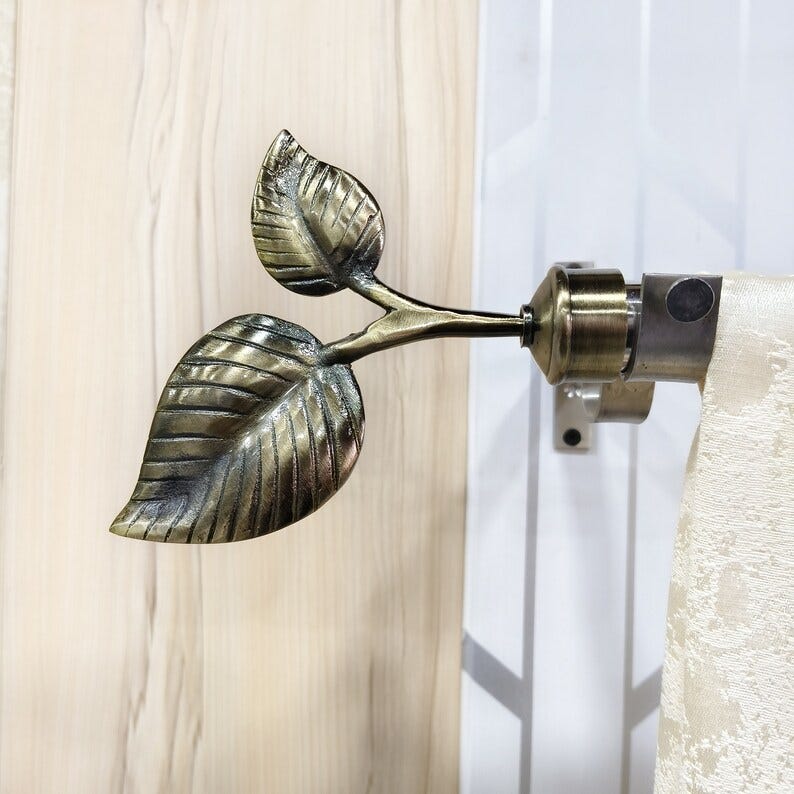 Unique Brass Leaf Design Finials, Curtain hold back, Curtain hardware ...
