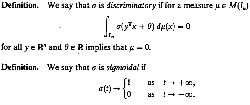 Approximation by Superpositions of a Sigmoidal Function, Math. Control Signals Systems (1989) 2: ...