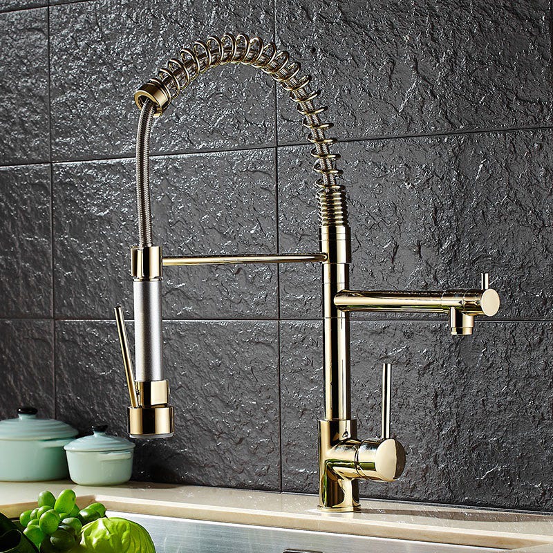 Review Luxury Single Hole Pull Out Spring Sprayer Dual Spout Kitchen ...