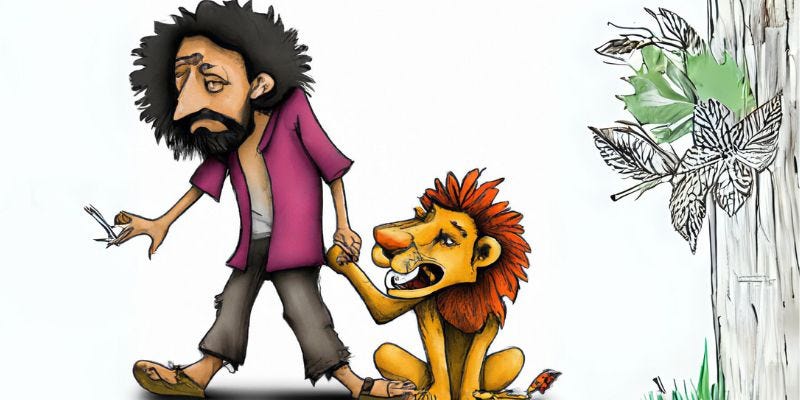 The Lion and the Poor Slave. There was once a slave who was treated ...