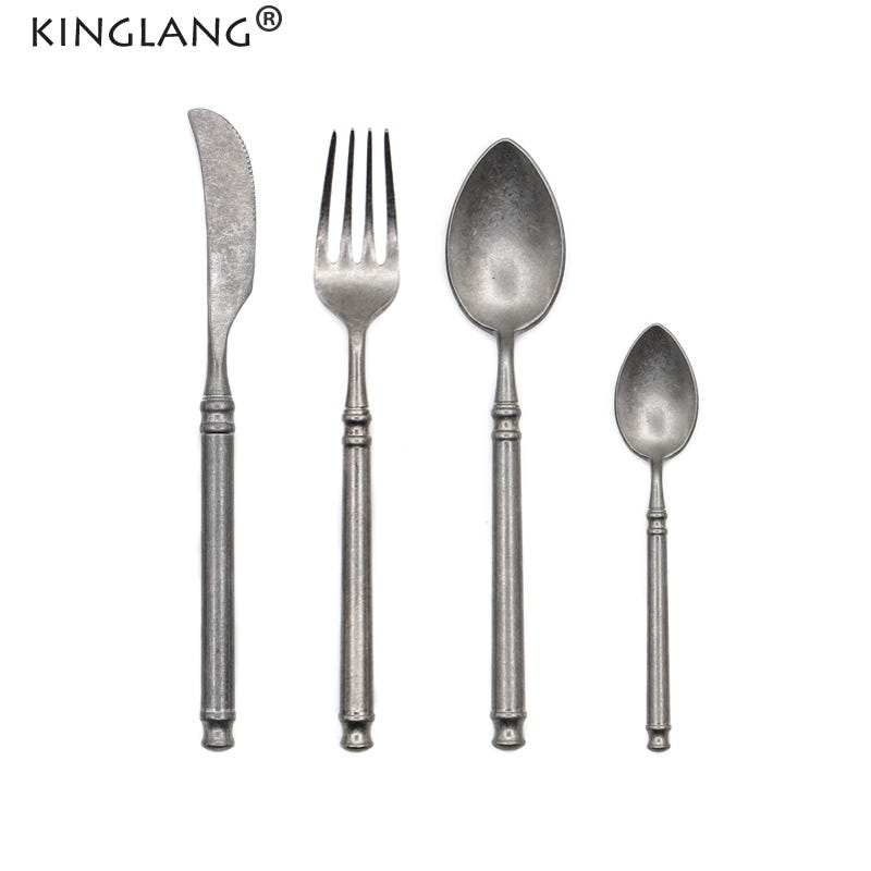 KINGLANG 4pcs/Set Retro Snow Sand Stainless Steel Steak Flatware for ...