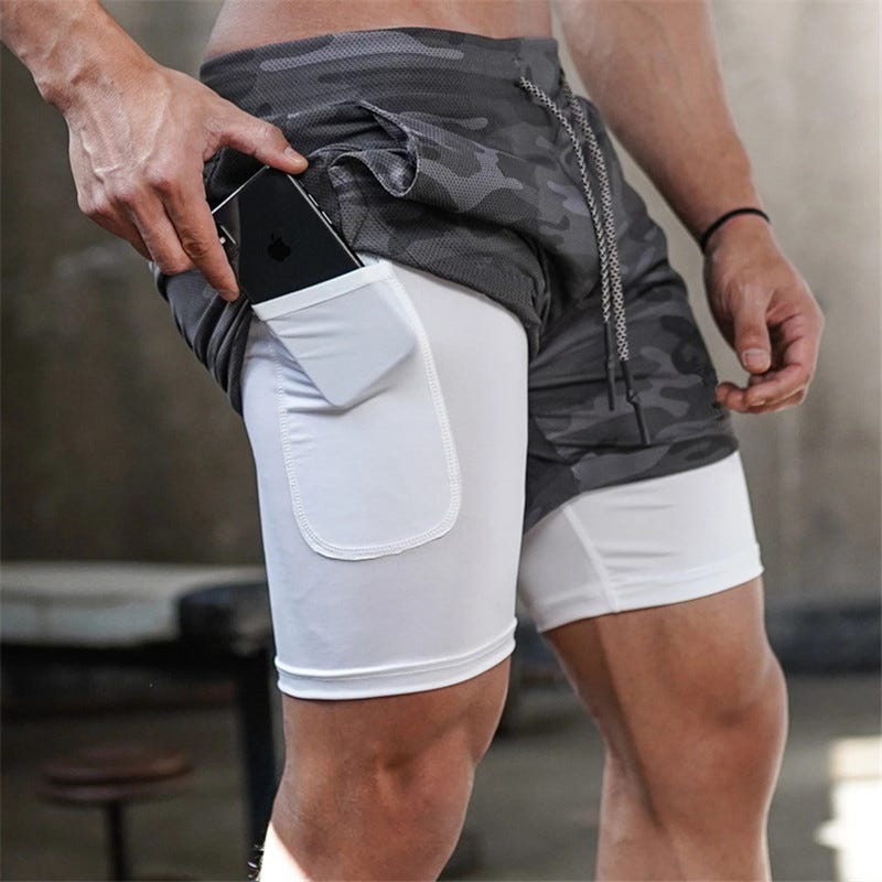 2021 Summer 2 In 1 Shorts Men GYMS Fitness Running Shorts Quick Dry ...