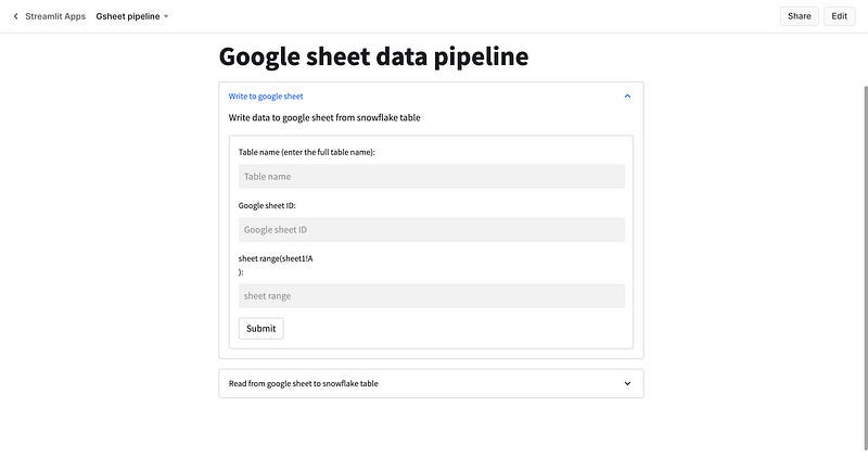 Streamlit in Snowflake: Read and write from Google sheet (Part 3) | by ...