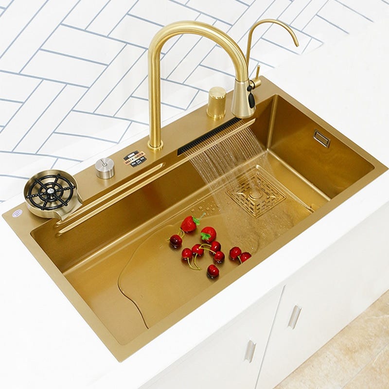 Hot Review! Waterfall Kitchen Sink Gold Stainless Steel Sink ...