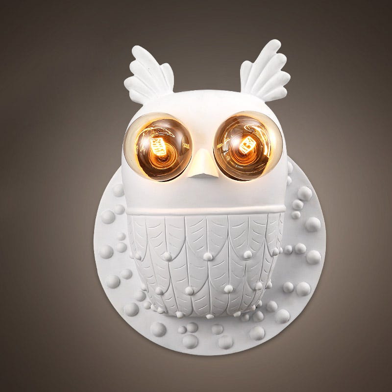 Review Authentic Owl-Shaped White Resin Shade Double-Light Indoor Wall ...