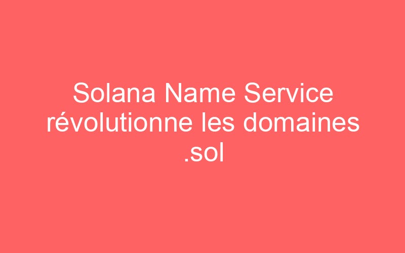 Le Solana Name Service (SNS) a récemment dévoilé une nouvelle identité ...
