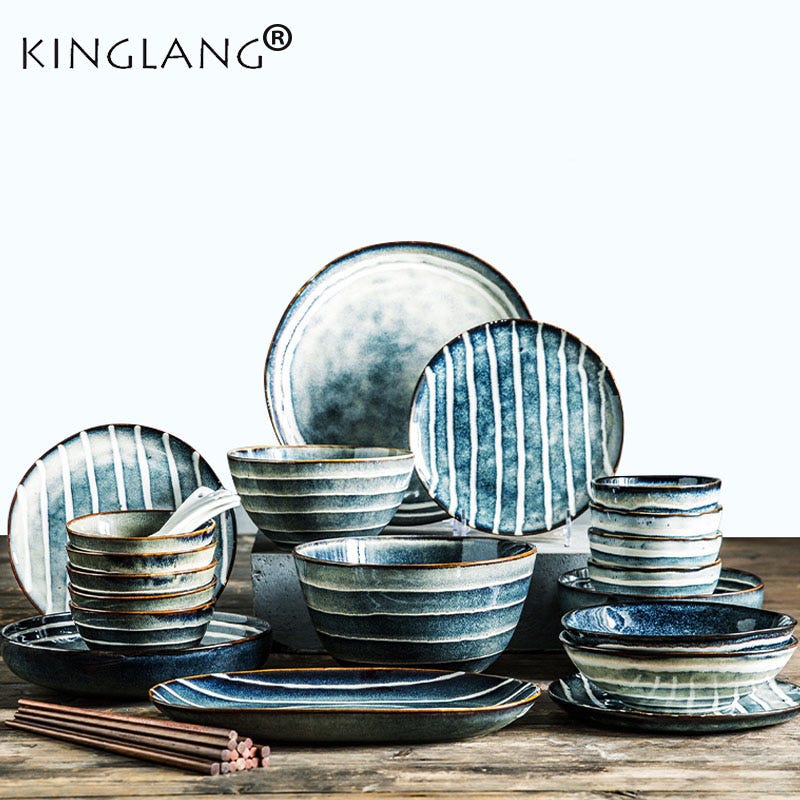 Kinglang Japanese Style Ceramic Dinnerware Set Korean Dish Plate Rice ...