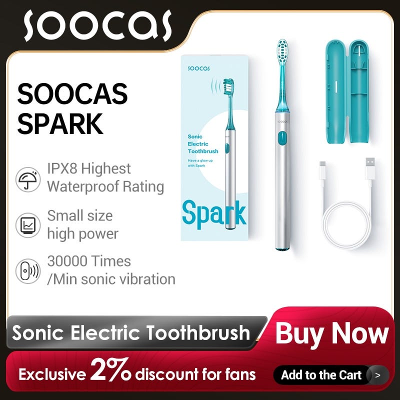 Big Deals! SOOCAS Spark Sonic Electric Toothbrush Smart Cleaning ...