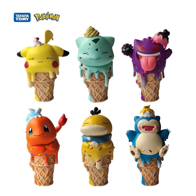 Big Deals! 6 Set/Pcs Pokemon Ice Cream Cone Design Figures Cute PVC ...