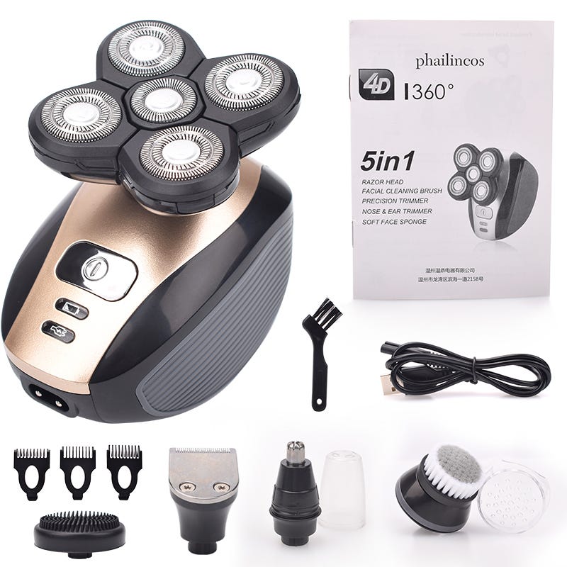 5 In 1 4D Men’s Rechargeable Bald Head Electric Shaver 5 Floating Heads ...