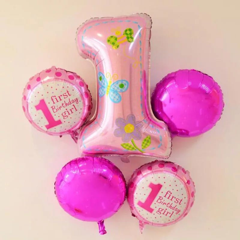 Celebrate Milestones in Style with 5pcs First Birthday Girl Theme Foil ...