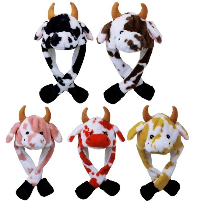 Cow Print Light Up Plush Animal Hat With Moving Jumping Ears | by The ...