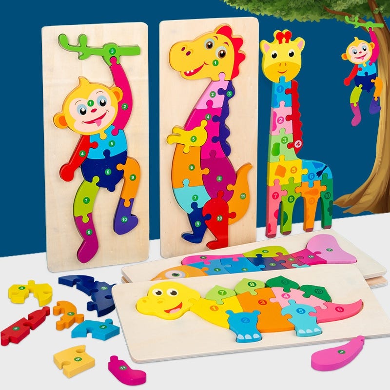 Hot Review! Rectangle Wooden Puzzle for Kids, Animals Vehicles Pattern ...