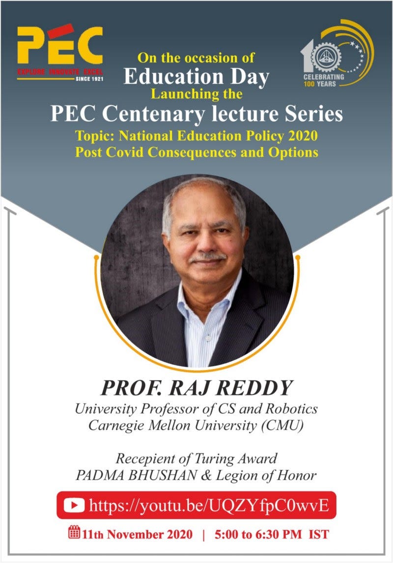With Prof Raj Reddy, AI comes talking to PEC, Chandigarh — Dreaming the ...