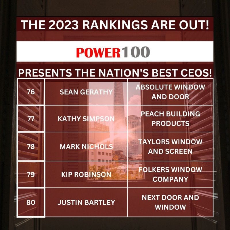 POWER100 National Power Rankings - Taylors Windows & Screen Inc - Medium
