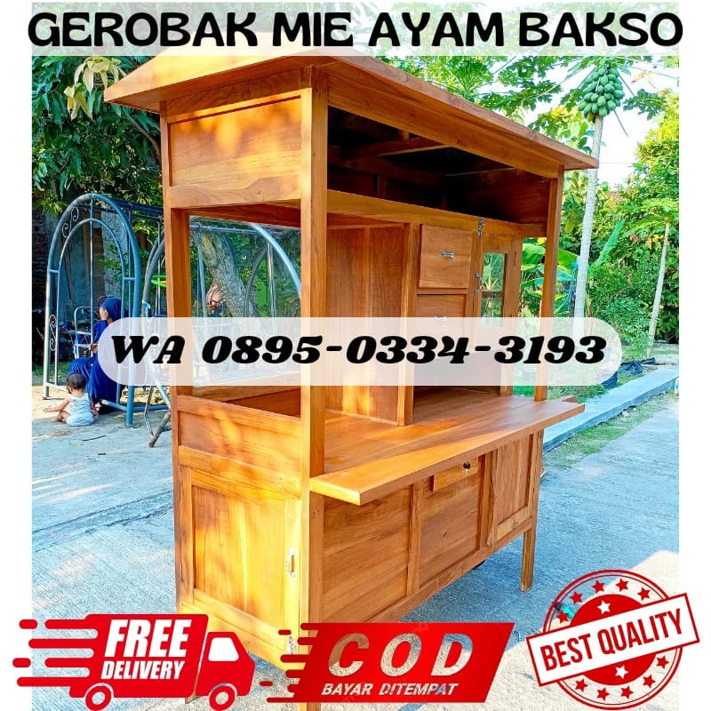 WA 0895 0334 3193 Produksi Gerobak Mie Ayam Bakso Kayu Jati Mahoni ...