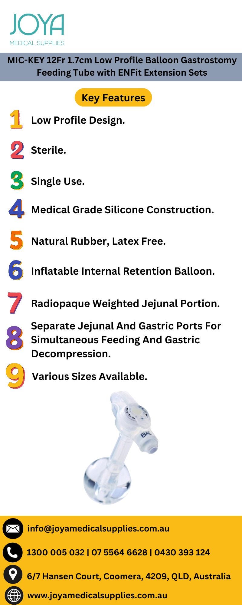 MIC-KEY 12Fr 1.7cm Low Profile Balloon Gastrostomy Feeding Tube with ...