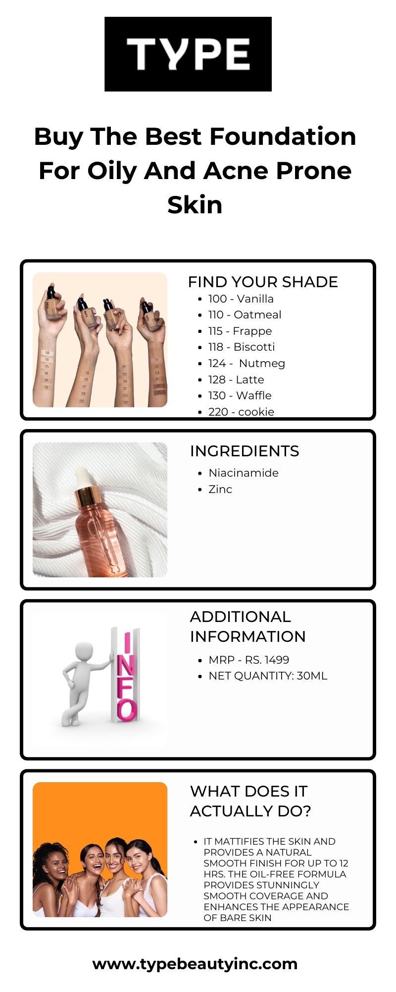 Buy The Best Foundation For Oily And Acne Prone Skin | Type Beauty - Type beauty - Medium