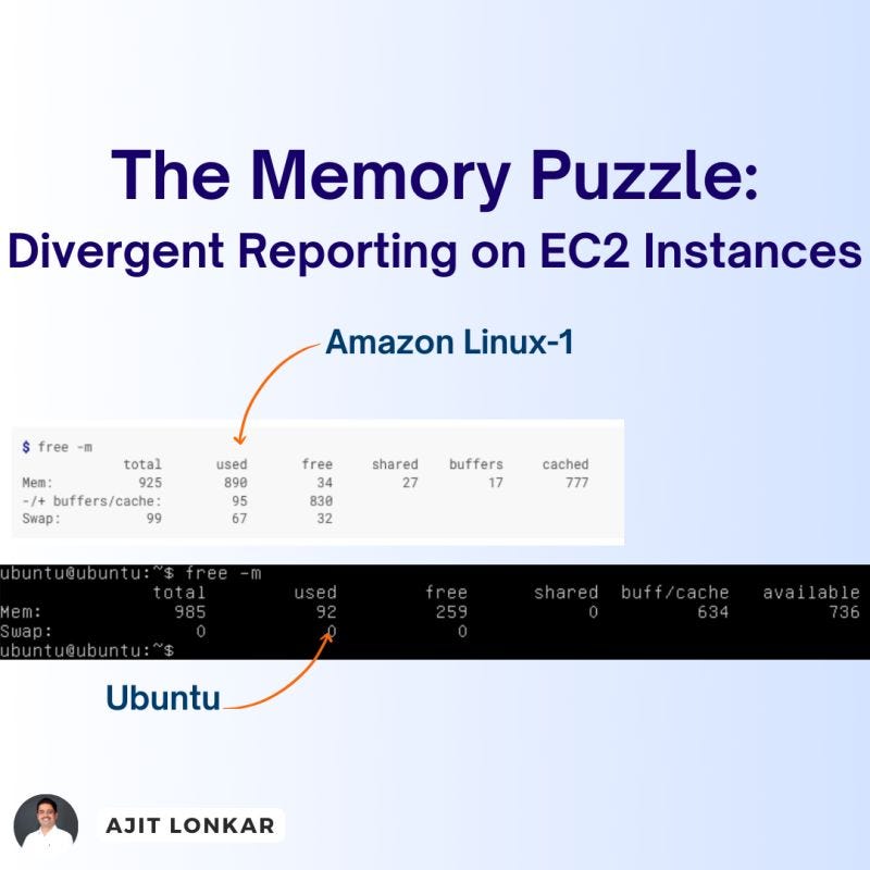 discrepancy when it comes to memory usage reporting across different Linux distributions on EC2 ...