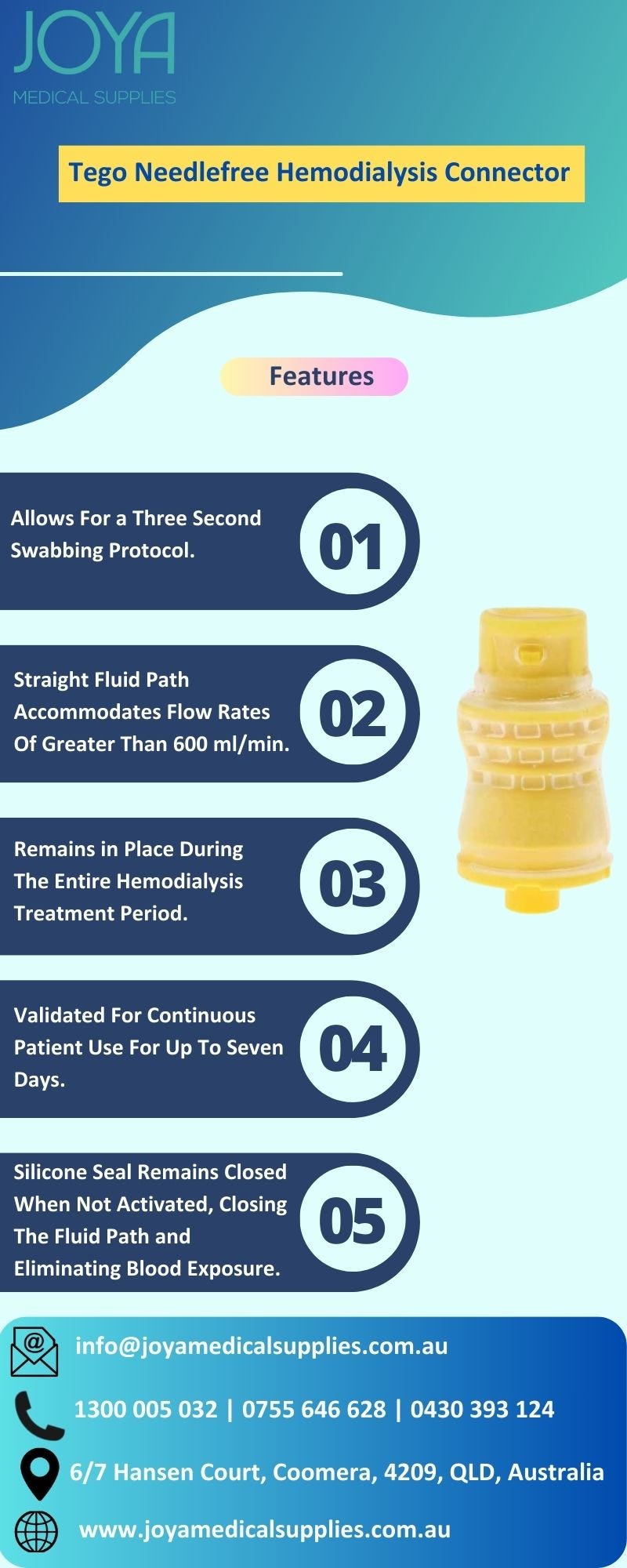 Tego Needlefree Hemodialysis Connector | Australia - Joya Medical Supplies - Medium
