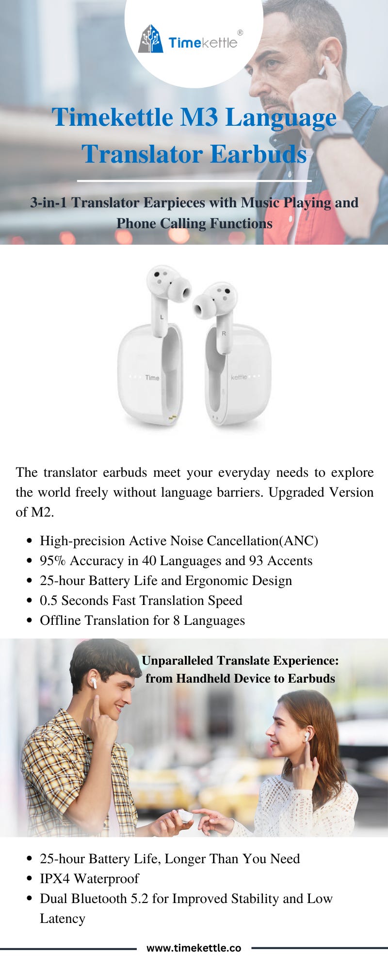 Timekettle M3 Language Translator Earbuds - Timekettle Technologies - Medium