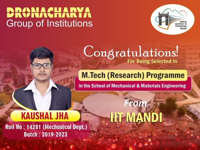 Being selected in M.Tech (Research ) Programme from IIT Mandi ...