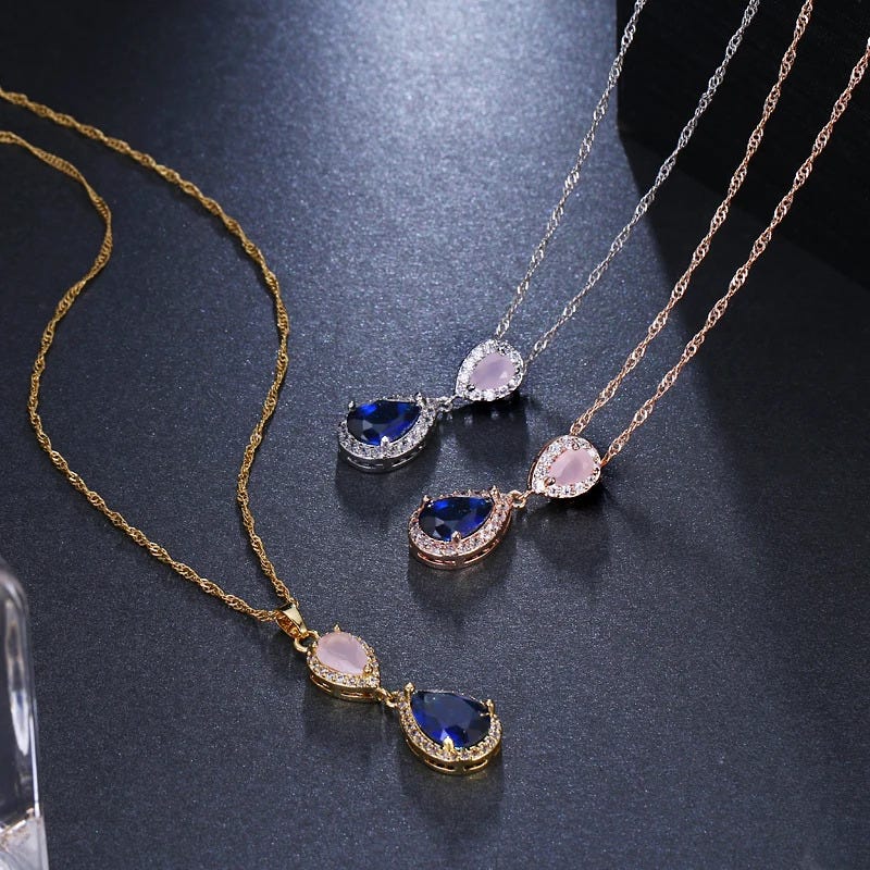 Sparkle & Shine: Pink & Blue Water Drop Necklace | Medium