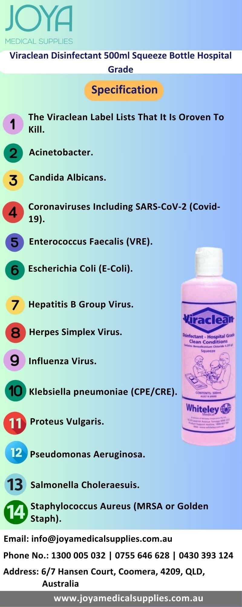 Viraclean Disinfectant 500ml Squeeze Bottle Hospital Grade — Australia ...