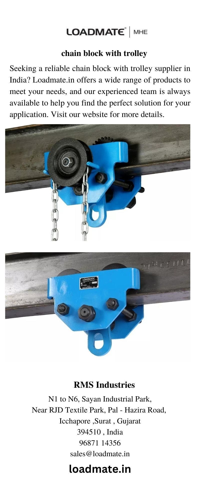 Chain Block With Trolley | Loadmate.in - RMS Industries - Medium