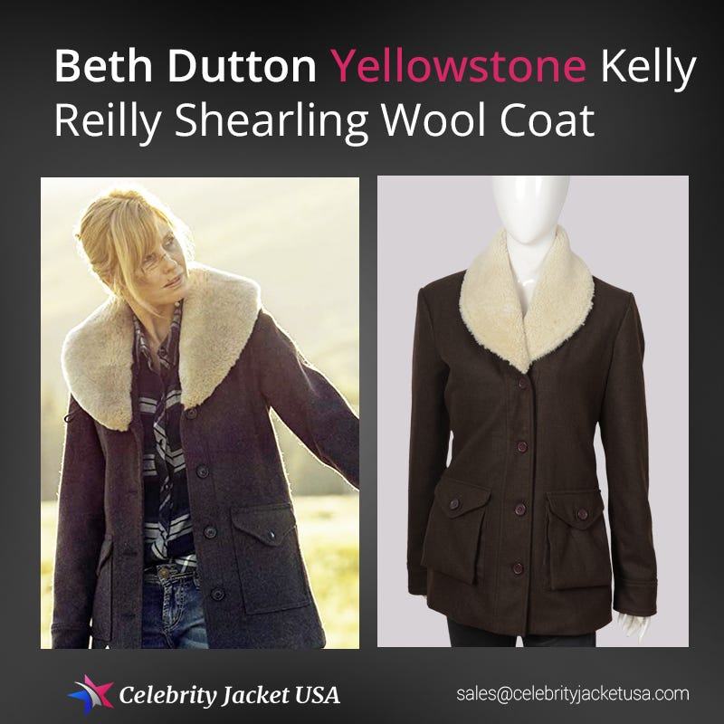 Beth Dutton Yellowstone Kelly Reilly Shearling Wool Coat - Celebrity ...